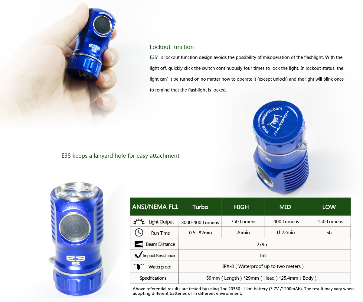 AMUTORCH E3S 3000 lumens,exquisite EDC flashlight with high output,AMUTORCH